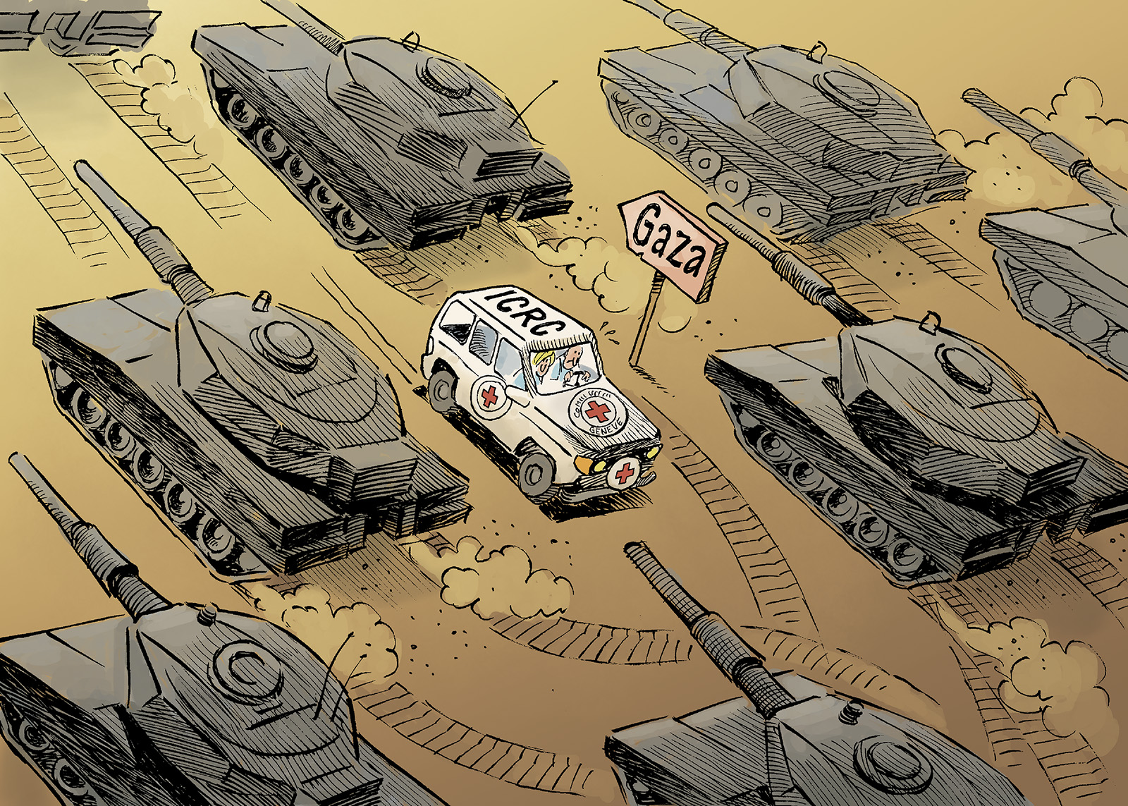 Gaza truce ends | Globecartoon - Political Cartoons - Patrick Chappatte