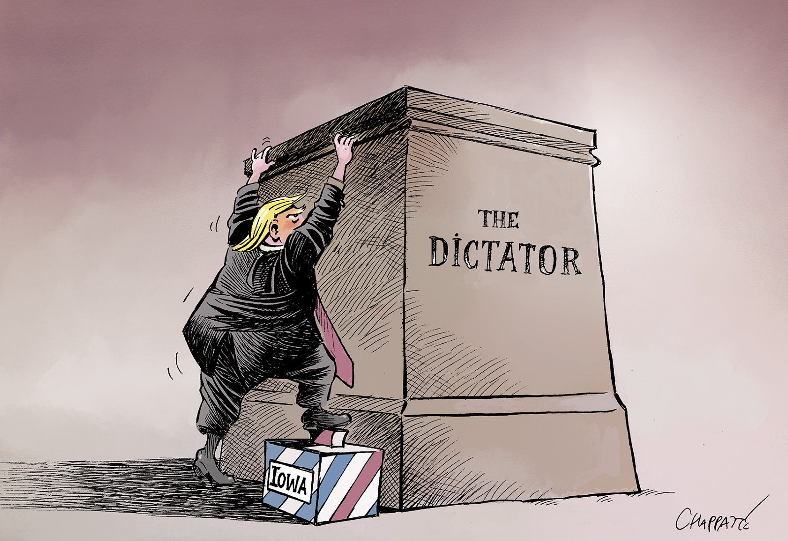 Trump's first step | Globecartoon - Political Cartoons - Patrick Chappatte