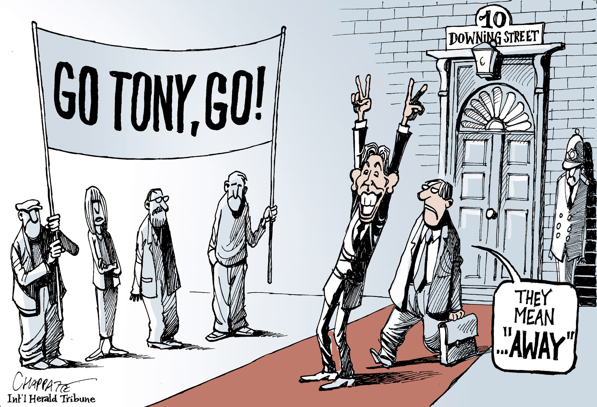 Blair pushed toward Exit | Globecartoon - Political Cartoons - Patrick ...
