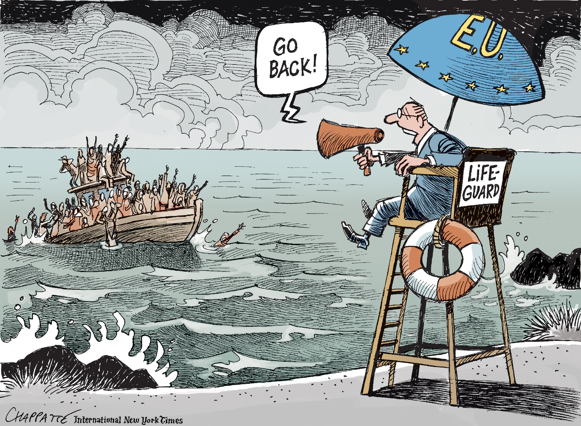 European Lifeguard | Globecartoon - Political Cartoons - Patrick Chappatte