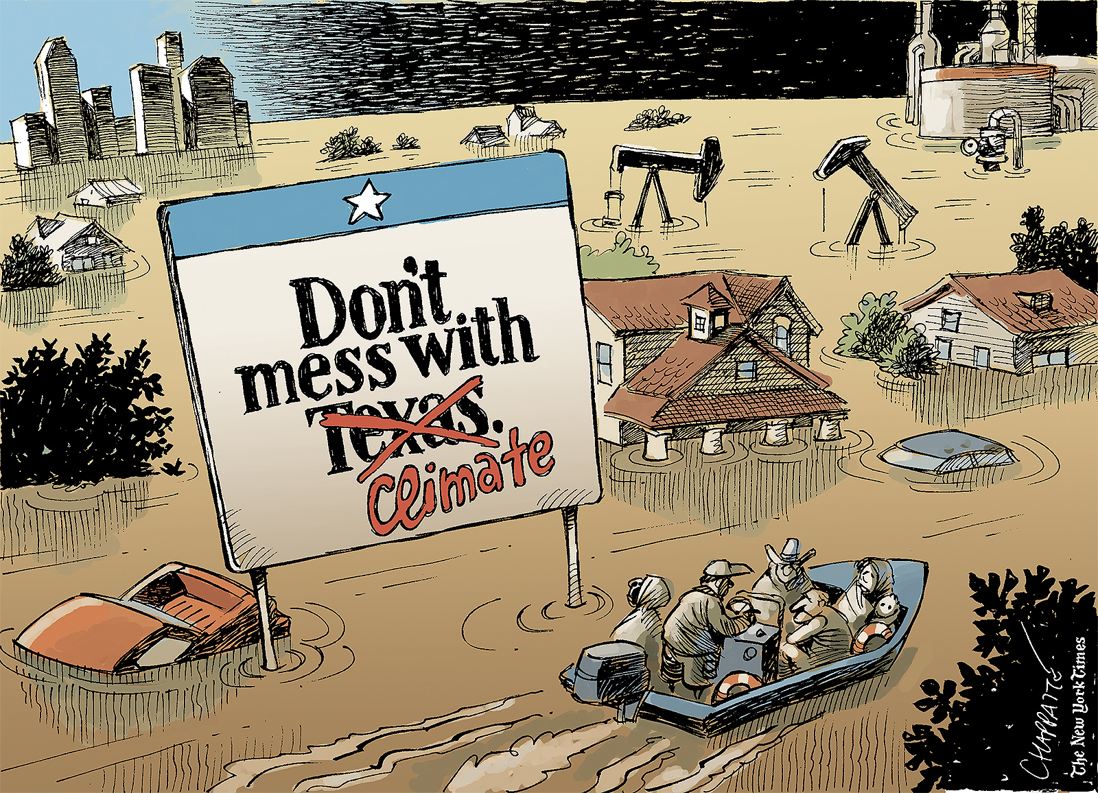 Texas under water | Globecartoon - Political Cartoons - Patrick Chappatte