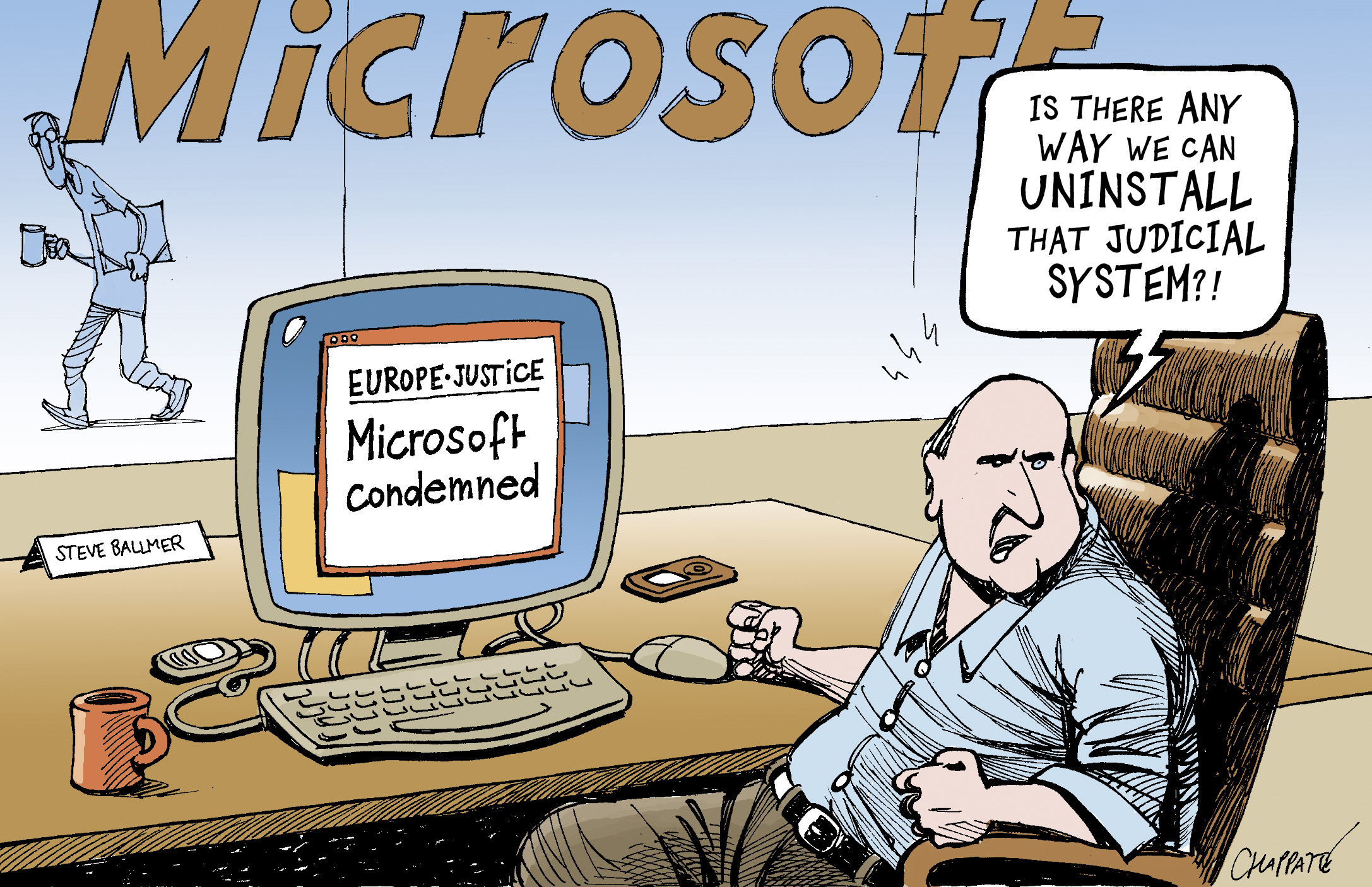 Microsoft vs Europe | Globecartoon - Political Cartoons - Patrick Chappatte