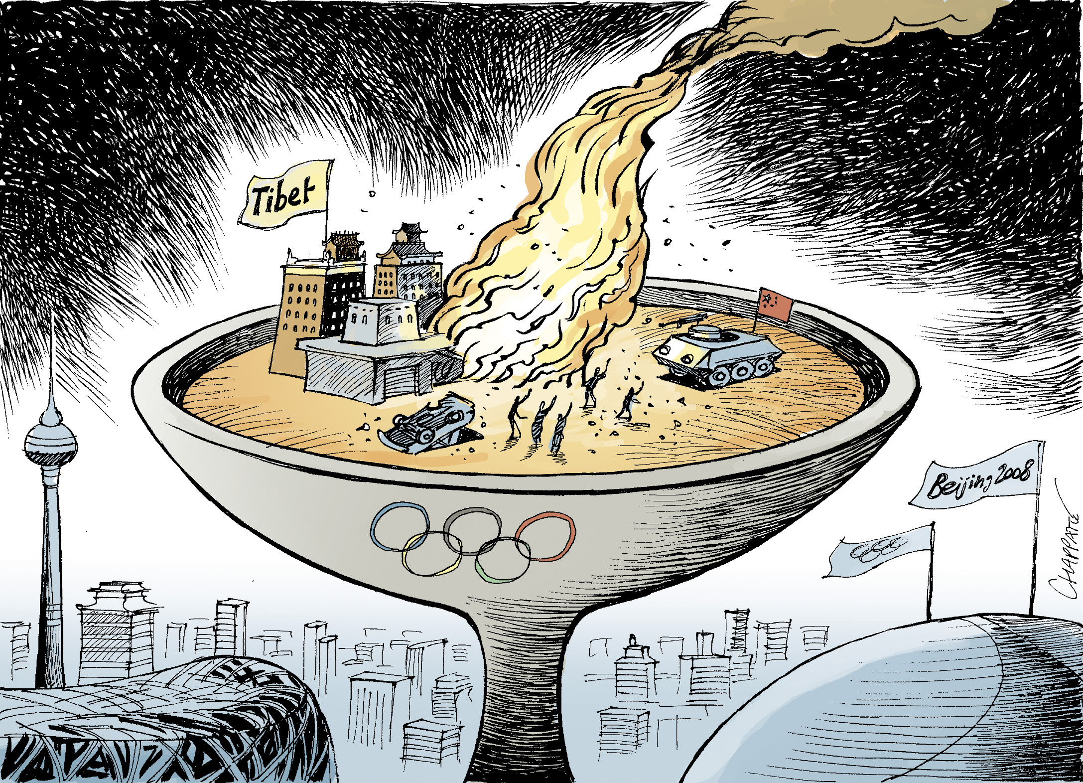 Unrest in Tibet | Globecartoon - Political Cartoons - Patrick Chappatte