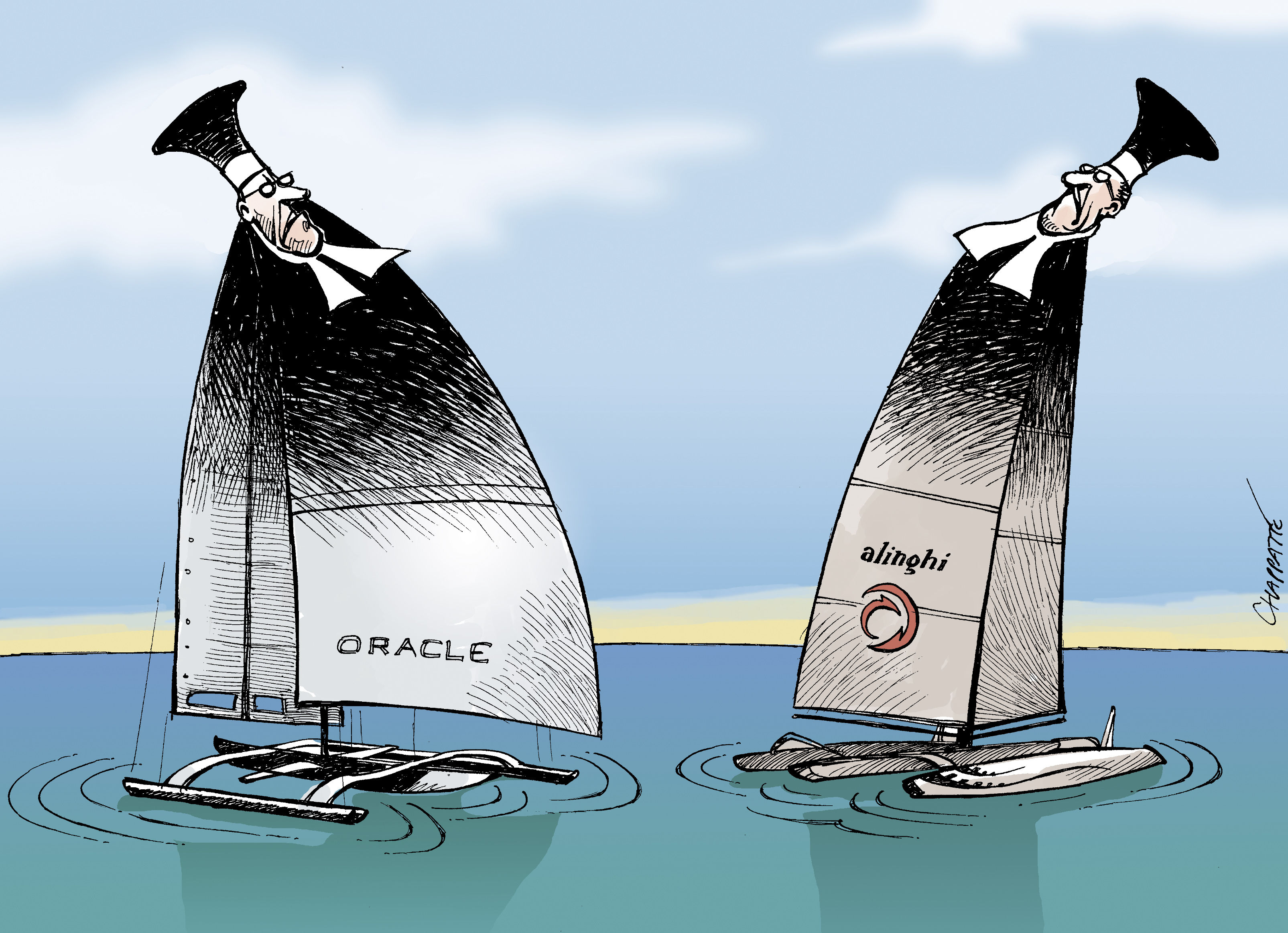 Oracle vs Alinghi | Globecartoon - Political Cartoons - Patrick Chappatte