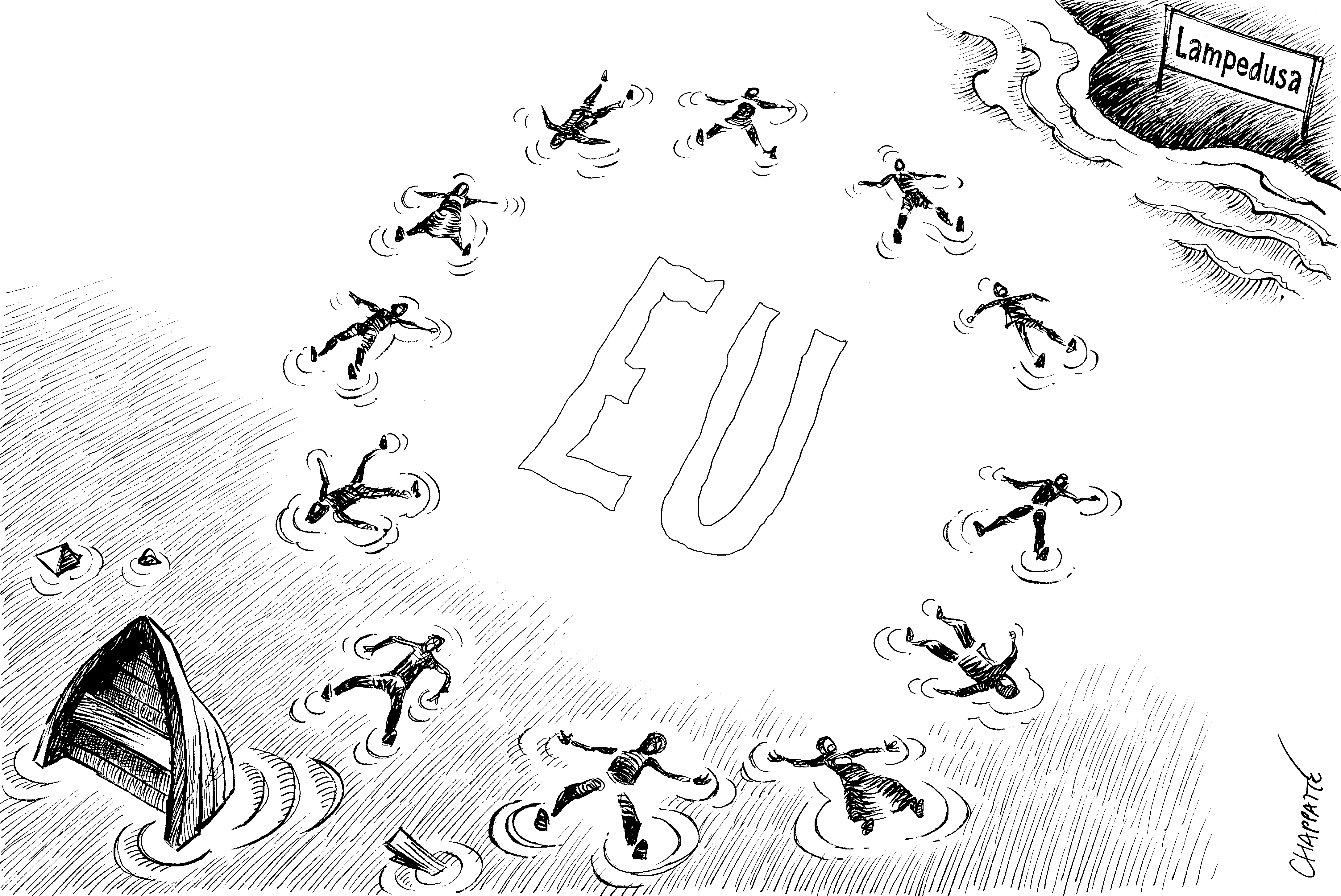 Deadly migration to Europe (black/white) | Globecartoon - Political ...