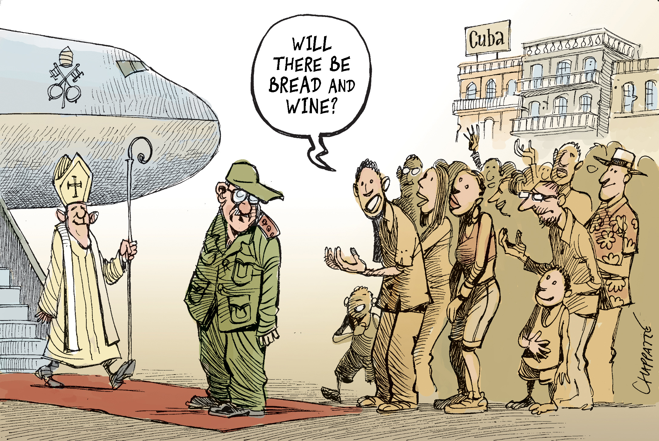 The pope in Cuba | Globecartoon - Political Cartoons - Patrick Chappatte
