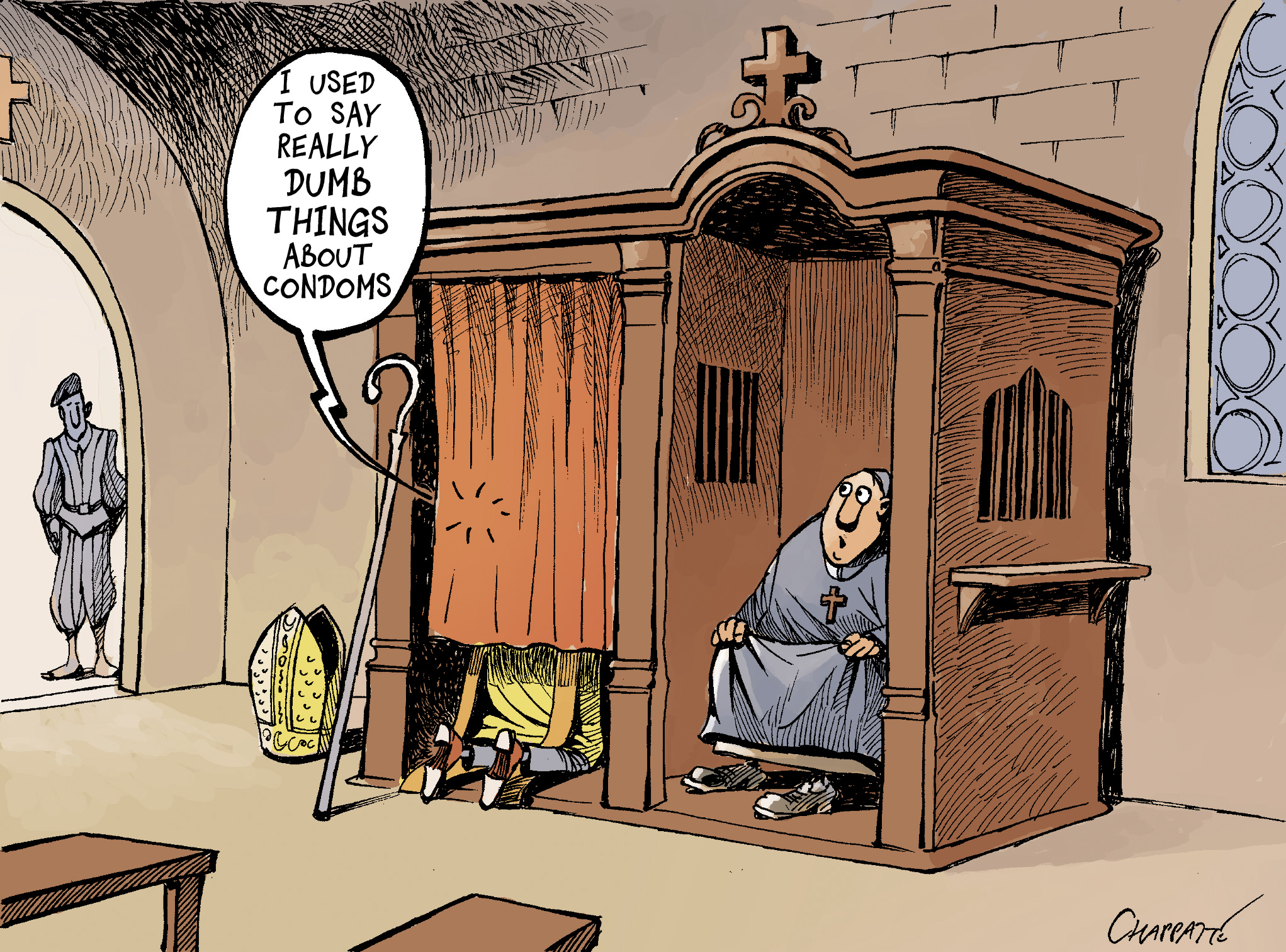 The pope softens his stance on condoms | Globecartoon - Political ...